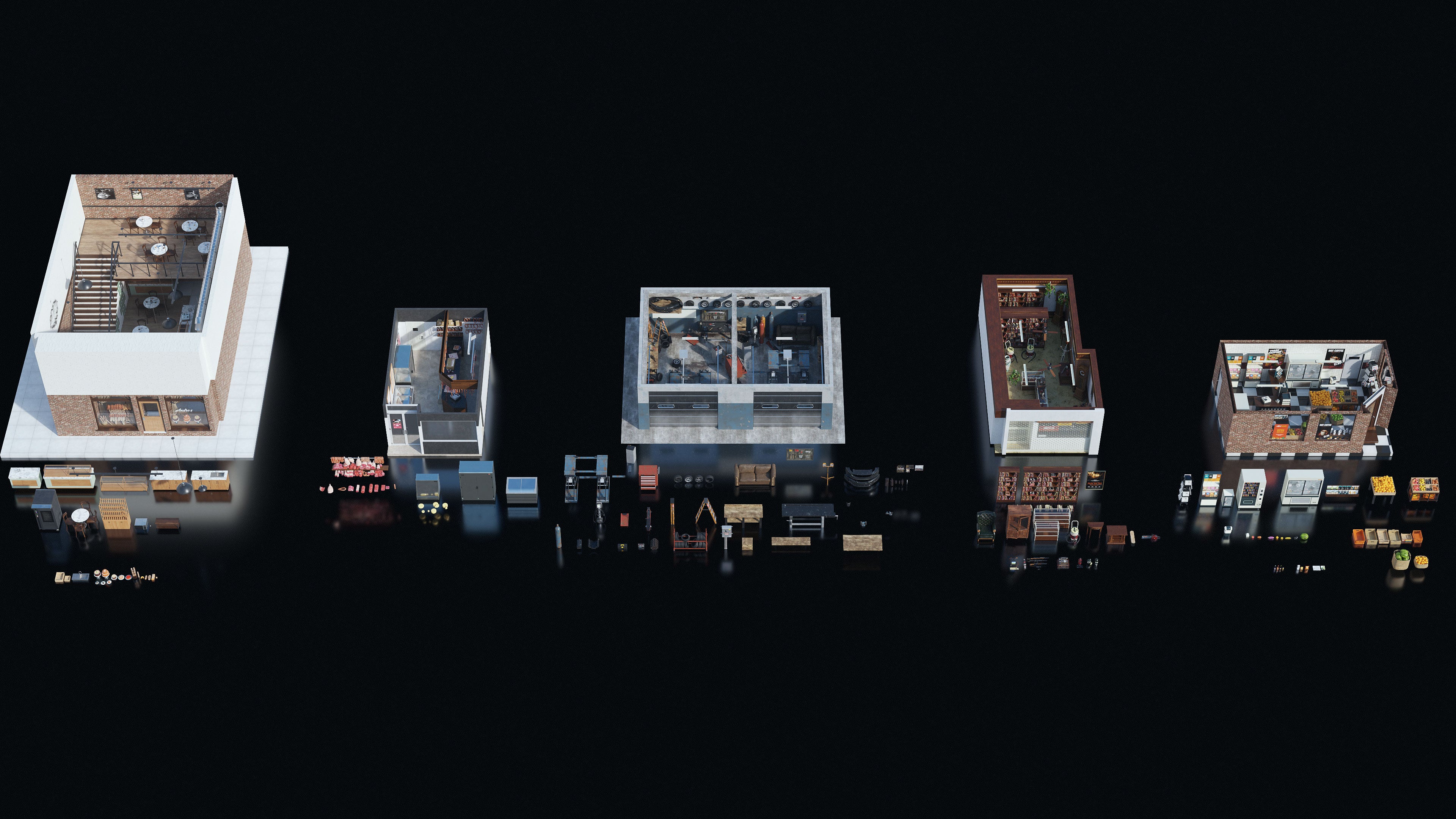 Neighborhood Shops – Premium 3D Models and Materials | KitBash3D